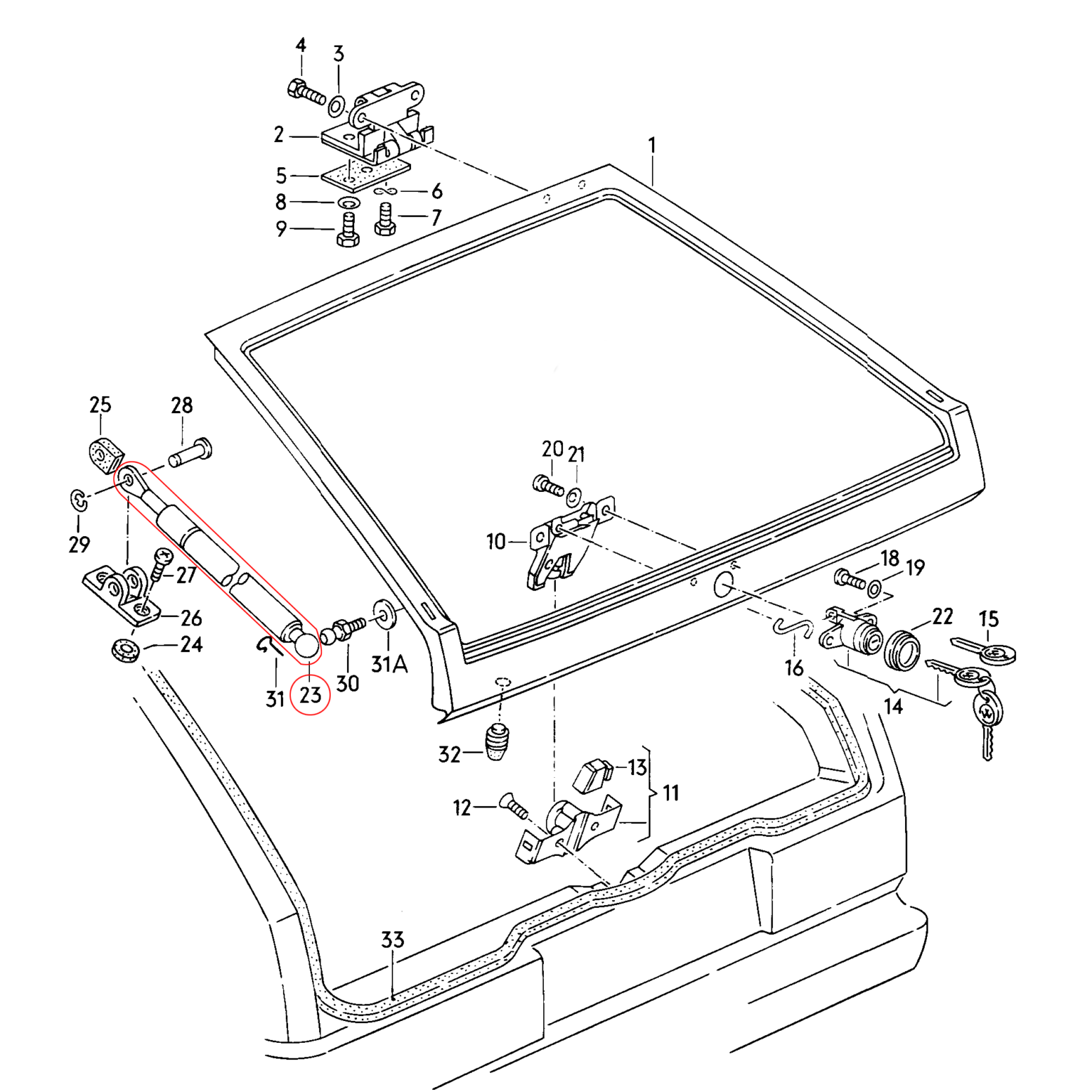 Mk2 Scirocco Hatch Strut - 533827550b - West Coast RoccosWest Coast Roccos